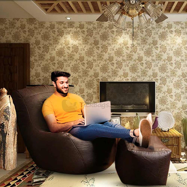 Executive Leather Bean Bag Sofa with Stool